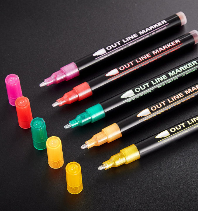Double Line Contour Pen 12 colors set Dream Flash Pen Metallic Color ...