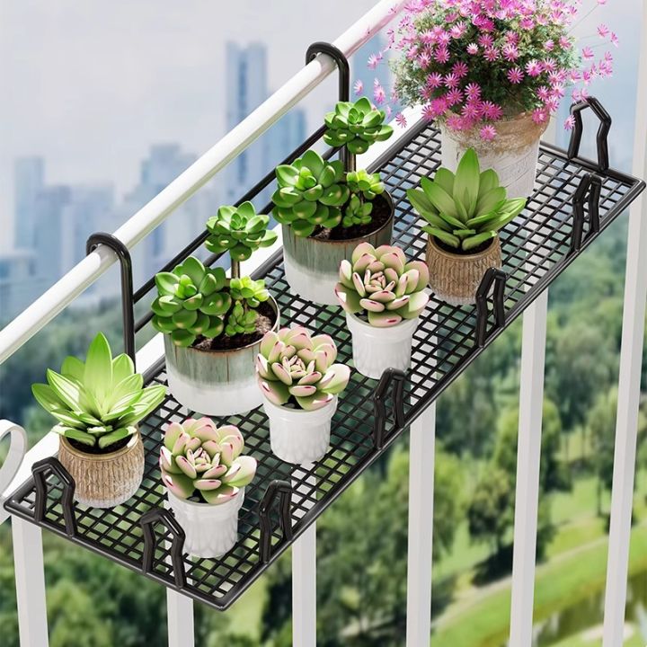 Balcony Rail Iron Art Flower Stand Hanging Plant Holder Window Sill ...