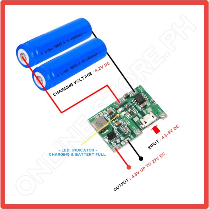 2A TP4056 3.7V 4.2V Lithuim 18650 Battery Charger Module Built-in DC DC ...