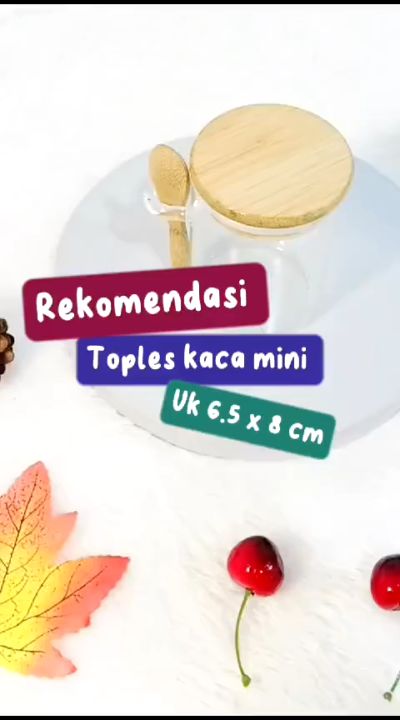 Toples Kaca Mini Bulat Tabung Storage Jars Transparan Plus Sendok Kayu ...