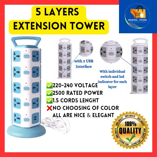 ISRAPHIL STORE 5 Layers Power Extension Tower With USB Port | Lazada PH