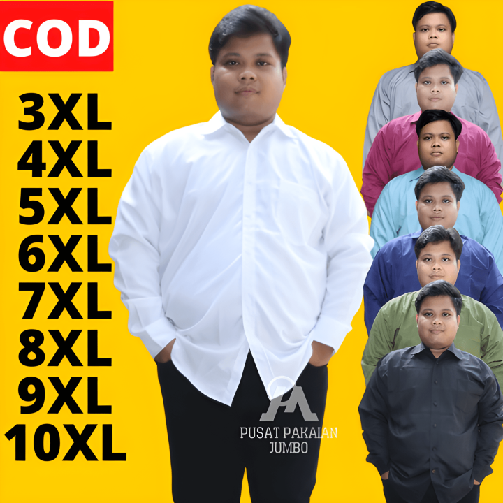 Kemeja Hem Pria Jumbo Big Size Lengan Panjang Polos Ukuran Besar cowok Kerja Formal PUTIH ...