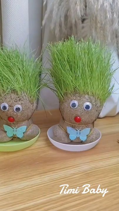 17 MILE Growing Grass Head Doll Office Table Plant Room Decor Children ...