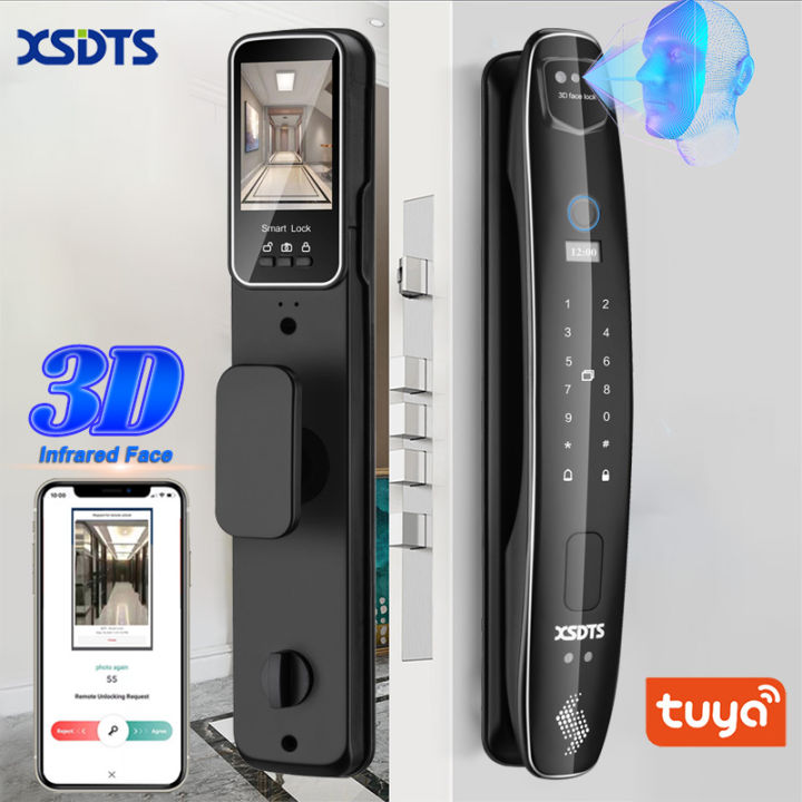 XSDTS 3D Face Smart Door Lock Tuya APP Security Camera Monitor Intelligent Fingerprint Password ...