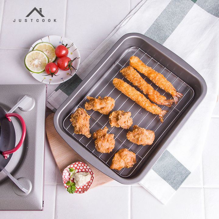 Iron Non-Stick Pan Barbecue Food Plate with Oil Filter Rack Tempura ...