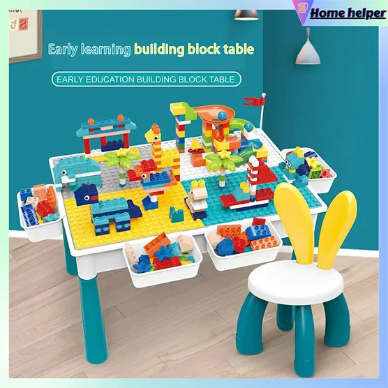 Building Blocks Table with Chair and Blocks Multi-Function Building Multifunctional 3-in-1 ...