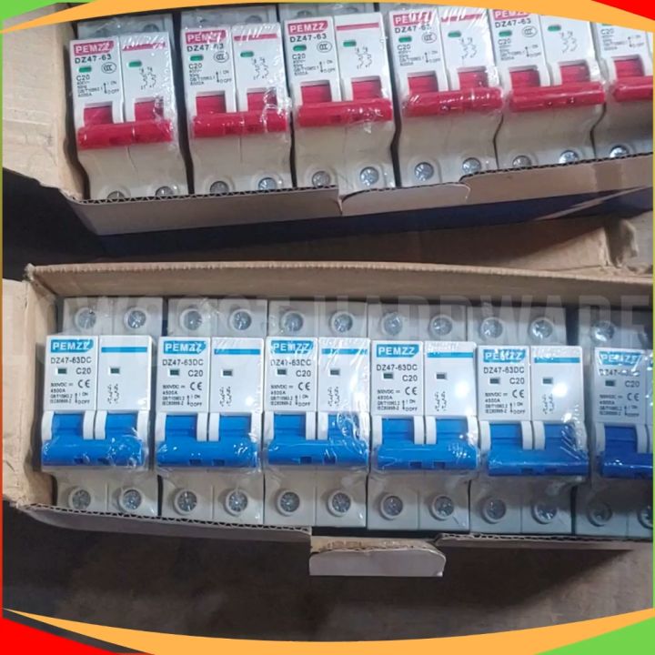 Circuit Breaker AC RED and DC BLUE Miniature Safety Breaker For Solar 10A 16A 20A 32A 40A 50A ...