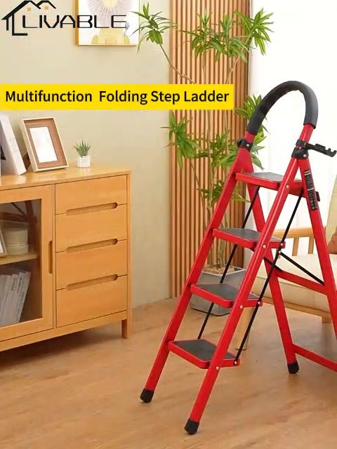 LIVABLE Household Aluminum Folding Step Ladder Portable 3/4/5/6 Telescopic Steps Multifunction ...