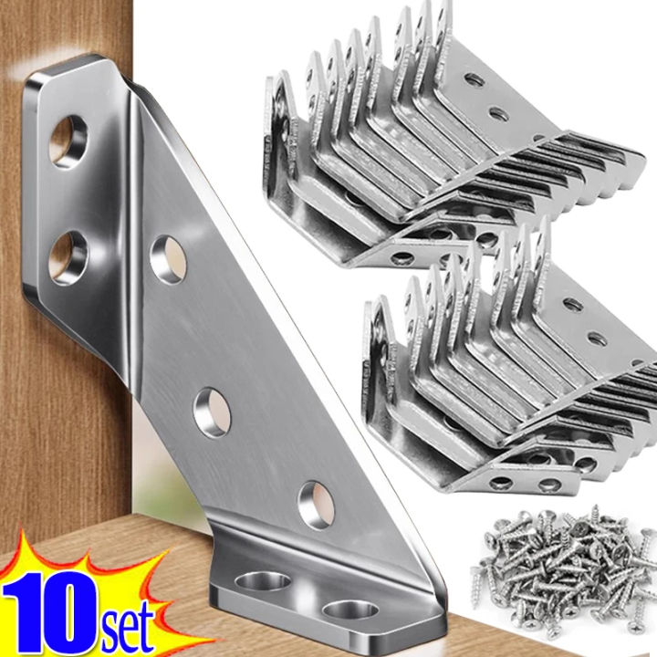 10/1set Corner Brackets Stainless Steel Furniture Angle Shelf Connector ...