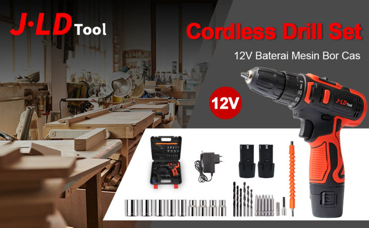 Jld Bor Baterai Cas Komplit 12v Mesin Bor Cas Murah 10mm Bor Tangan