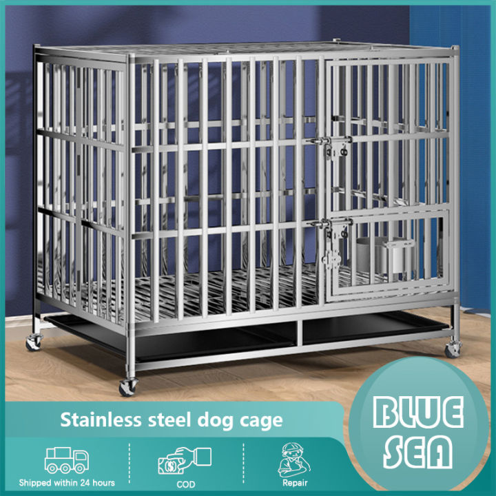 Stainless steel dog cage large dog medium dog with toilet household ...
