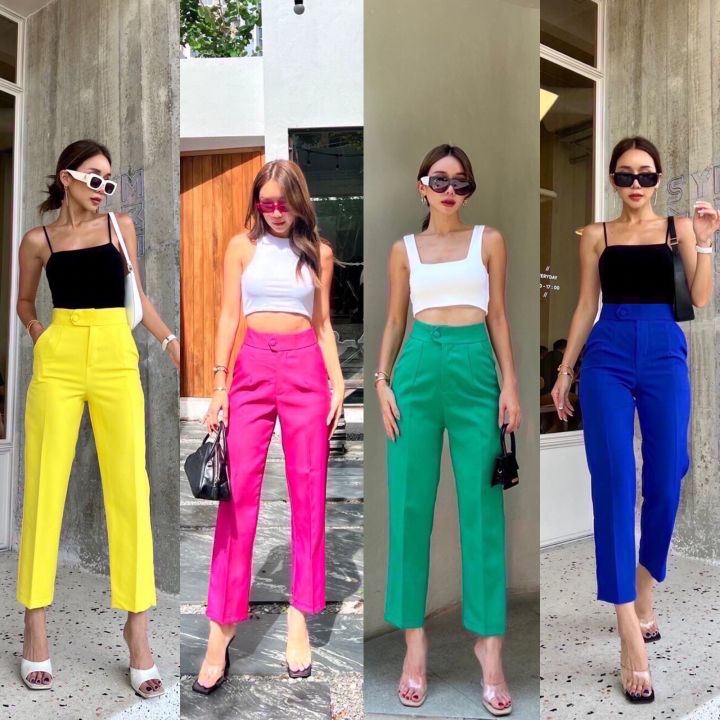 Pamela button pantกางเกง7ส่วนเเต่งกระดุมปั๊ม | Lazada.co.th