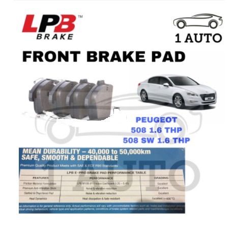 LPB e-PRO SEMI METALLIC FRONT BRAKE PAD PEUGEOT 508 1.6 THP 508 SW 1.6 ...