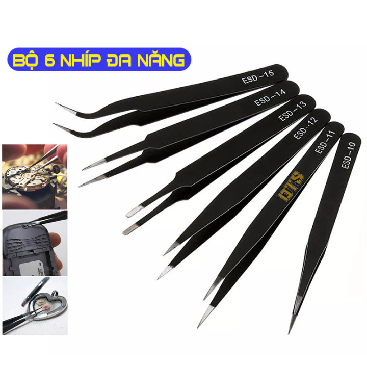 Bộ 6 nhíp gắp đa năng INOX chống tĩnh điện ESD, nhíp kẹp gắp linh kiện ...