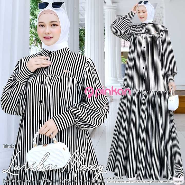 Dress Rayon Salur kekinian super cantik lengan balon rok mayung susun ...