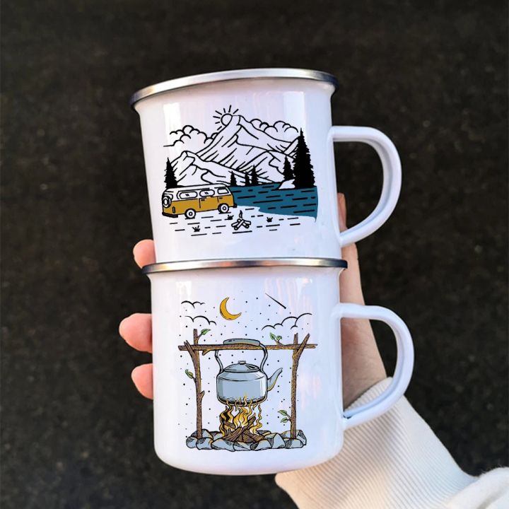 Caravan Printed Camper Mugs Camping Enamel Mug Adventure Campfire Party ...