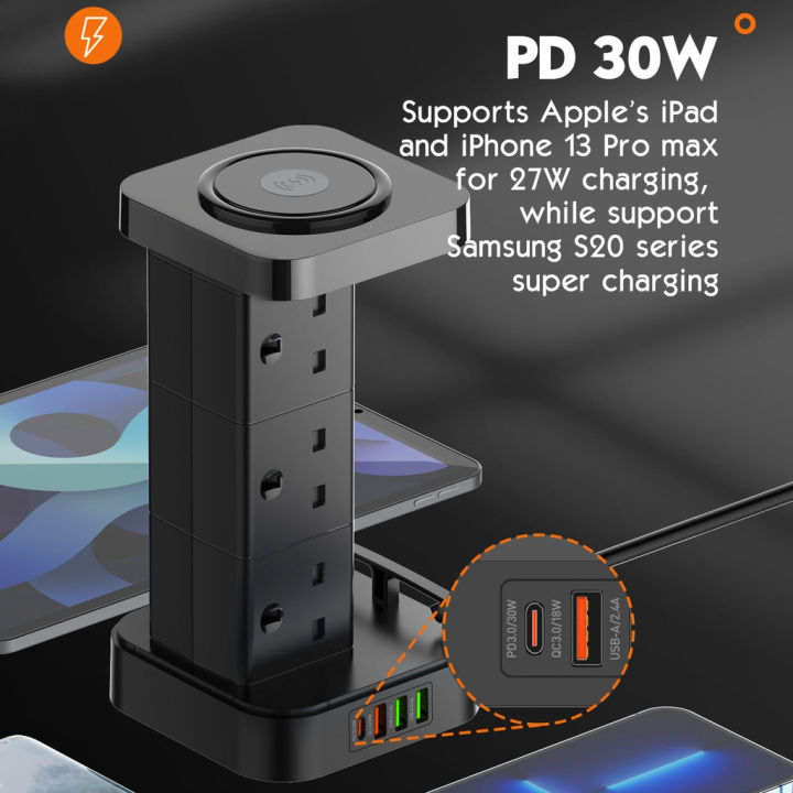 LZD 【】Heavy Duty Safety Vertical Power Strip Extension Socket Tower ...