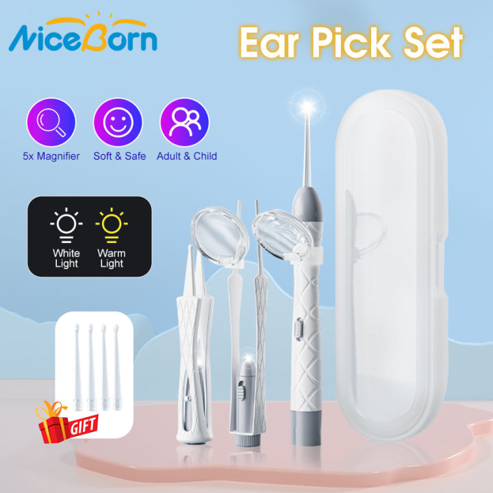 NiceBorn LED Ear Pick Luminous Ear Tweezer Rechargeable LED Ear Spoon ...