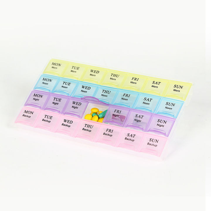 Pill กล่อง7วัน Organizer 28กริด4ครั้งวันแบบพกพาขนาดใหญ่ช่องสำหรับ ...