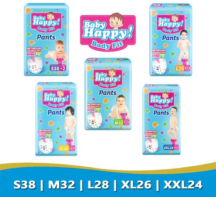 Baby Happy Pants Popok Celana S38+2/ M32 / L28 / XL26 / XXL24 | Lazada ...