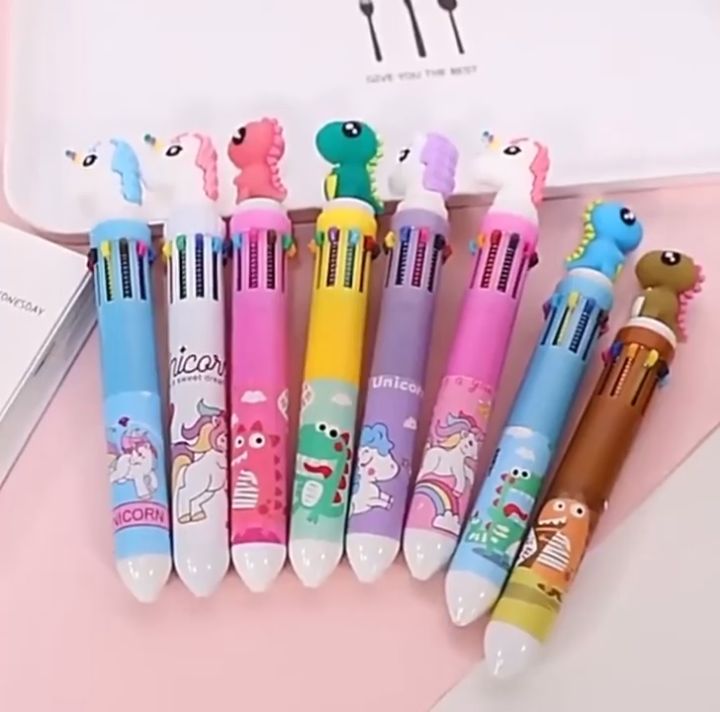 🇲🇾 Ready Stock 10 in 1 Cartoon Pen Multicolor 10 Color Pen Retractable ...