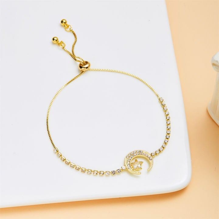 Korean Elegant Sparkling Rhinestone Moon Star Bracelets For Women Girls Minimalist Star Moon ...