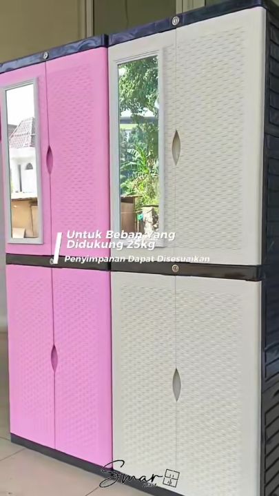 Lemari Plastik 4 Susun Mini Full Kunci Kaca Cermin Model Rak Kabinet ...