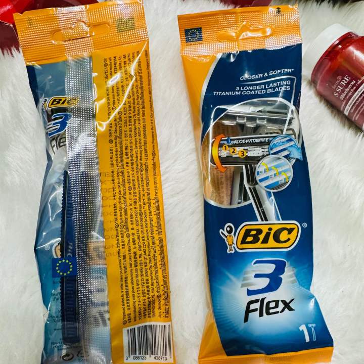 1 ด้าม มีดโกนหนวด ที่โกน หนวด รุ่น สามใบมีด บิค ยุโรป BIC EU 3flex blades titanium coated shaver ...