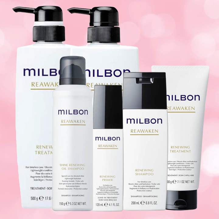 MILBON REAWAKEN Renewing 120 150 200 500 ML.แชมพู ทรีตเมนต์เพื่อคืนความอ่อนเยาว์ให้เส้นผม ...