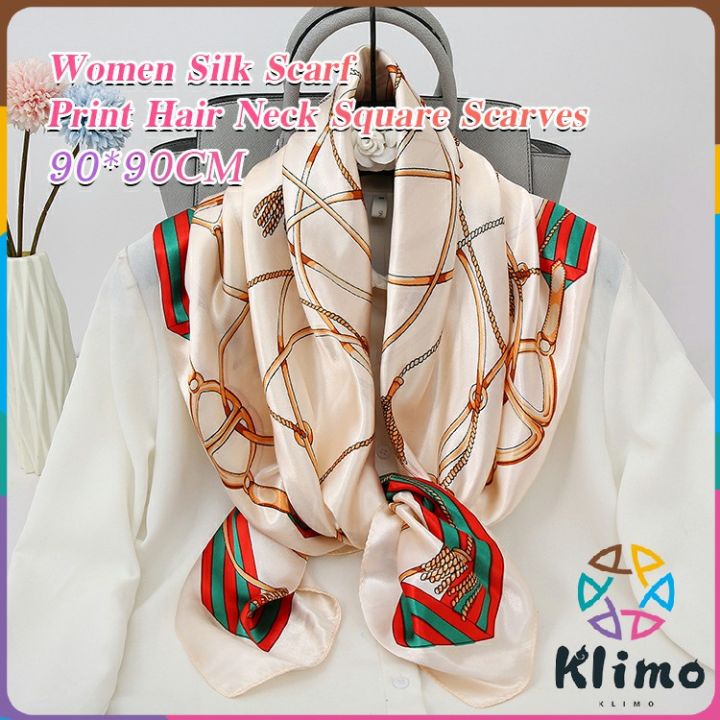 KLIMO Vintage Print Scarf Female 90x90cm Satin Large Square Scarf ...