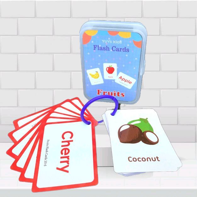 MAINAN ANAK EDUKASI FLASH CARD BUAH FREE BOX DAN RING APE PAUD TK ...