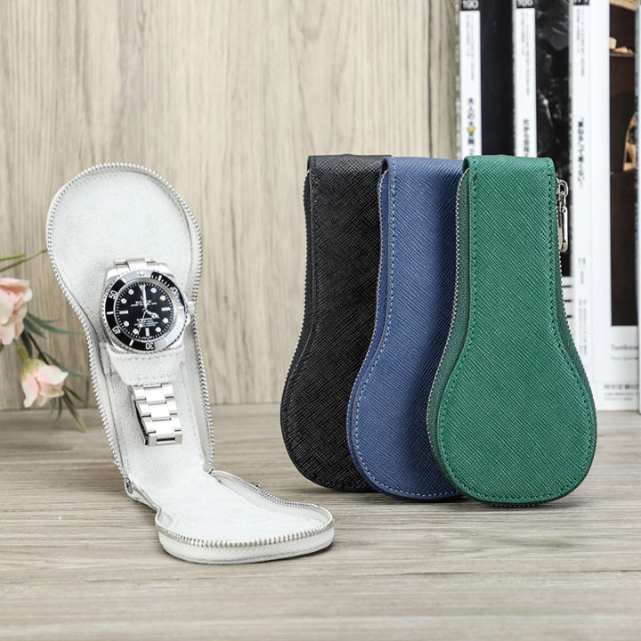 CONTACTS Handmade Genuine Leather Single Watch Case Zipper Unisex Watch ...