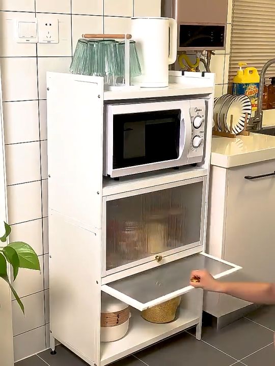 3/4/5 Layers Kitchen Rack Dustproof Storage Cabinet Carbon Steel Multi ...