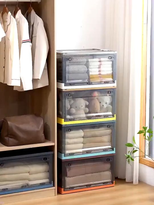 120L Stackable Foldable Storage Box Cabinet Organizers Transparent ...