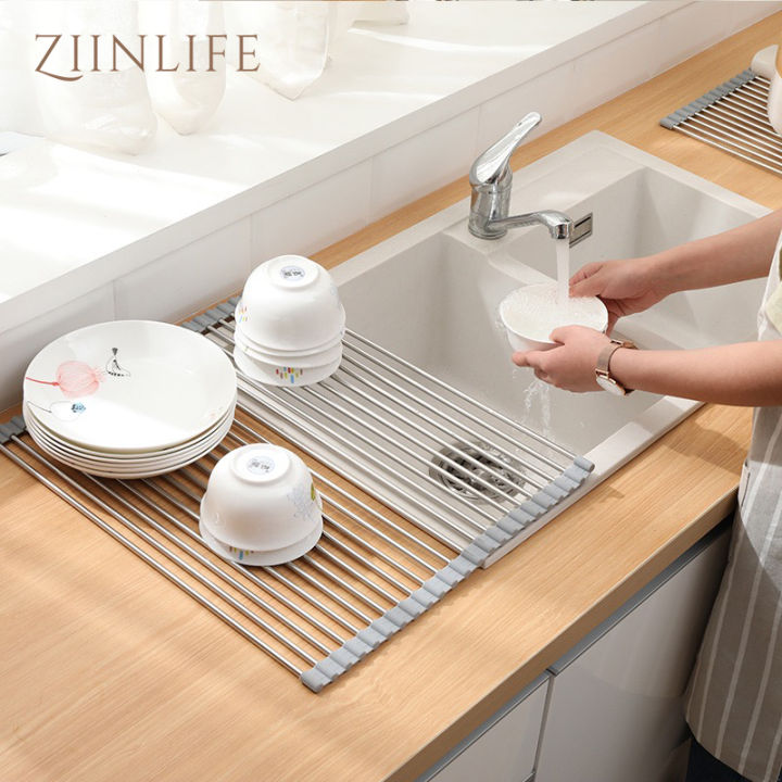 Ziinlife Roll up Dish Rack Over The Sink Kitchen Foldable Dish Drainer ...