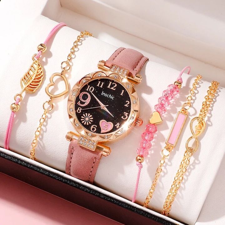 Women's Fashion Quartz Watch Luxury Pink Leather Band Analog WristWatch ...