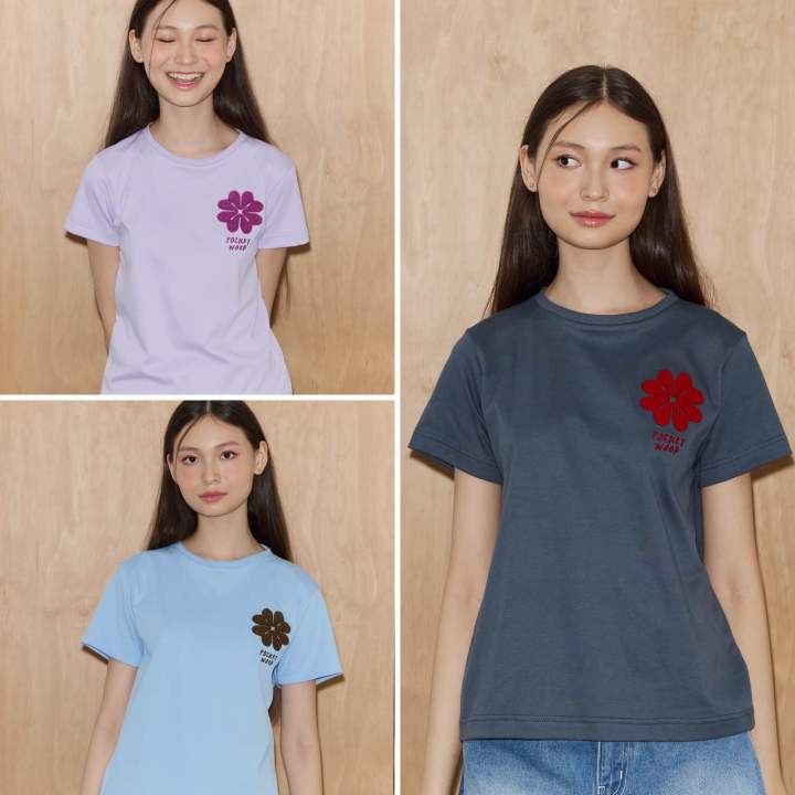 Poppy Tee เสื้อยืด 5 สี ปักฟูโลโก้แบรนด์ เนื้อเบา สบาย | Lazada.co.th