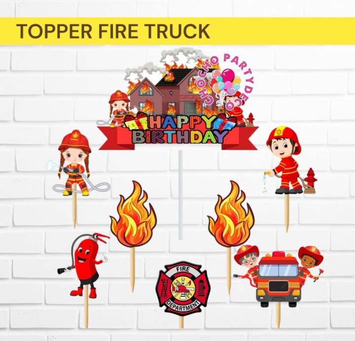 Topper FIRE TRUCK / Topper Kue Fire Truck Fire Man Pemadam Kebakaran ...