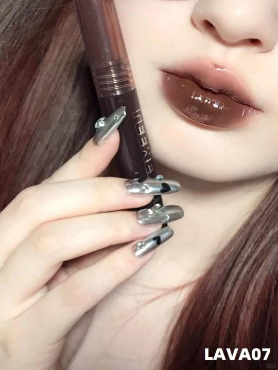 Leemember Lava Chocolate Lip Glaze Velvet Texture Lip Gloss Enhance Color Beauty Makeup Brown ...