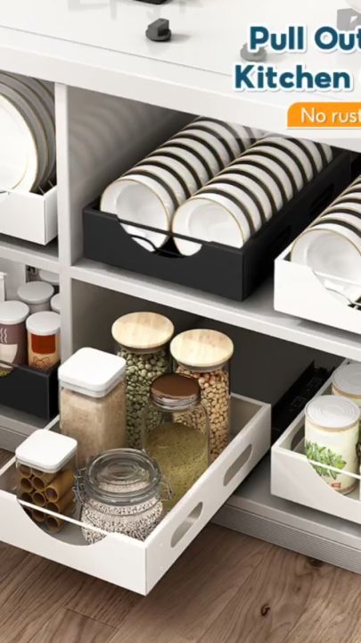 PACKONE Pull Out Kitchen Cabinet Multifunctional Pull Out Rack Carbon ...