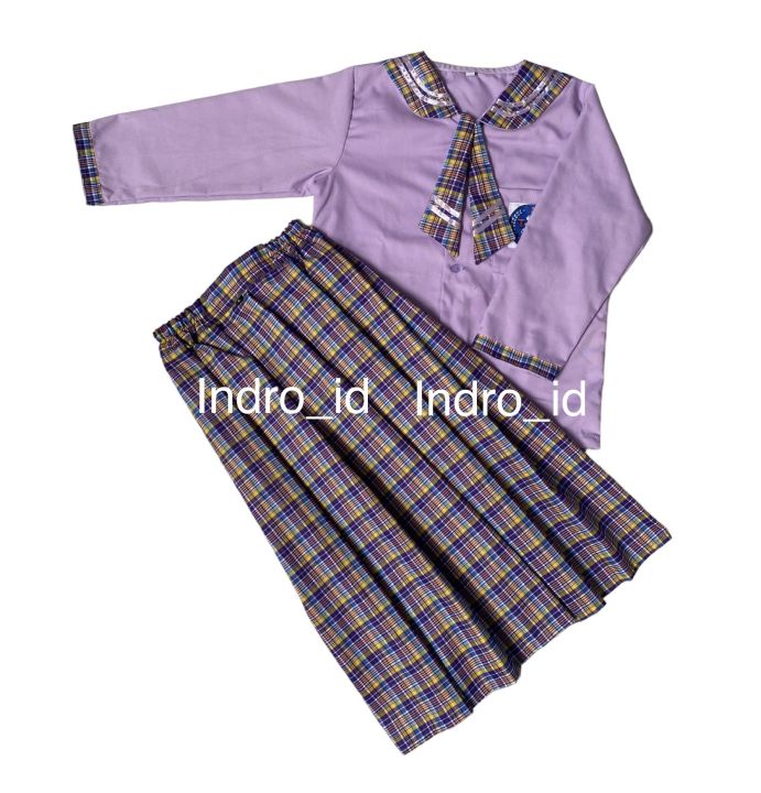 SERAGAM TK PAUD UNGU KOTAK KOTAK DASI 2 PANJANG PUTRI | Lazada Indonesia