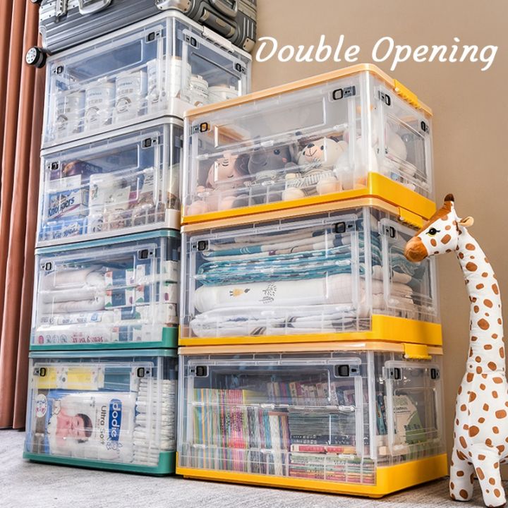 Folding Plastic Storage Boxes Three Door With Wheels Side-Open ...
