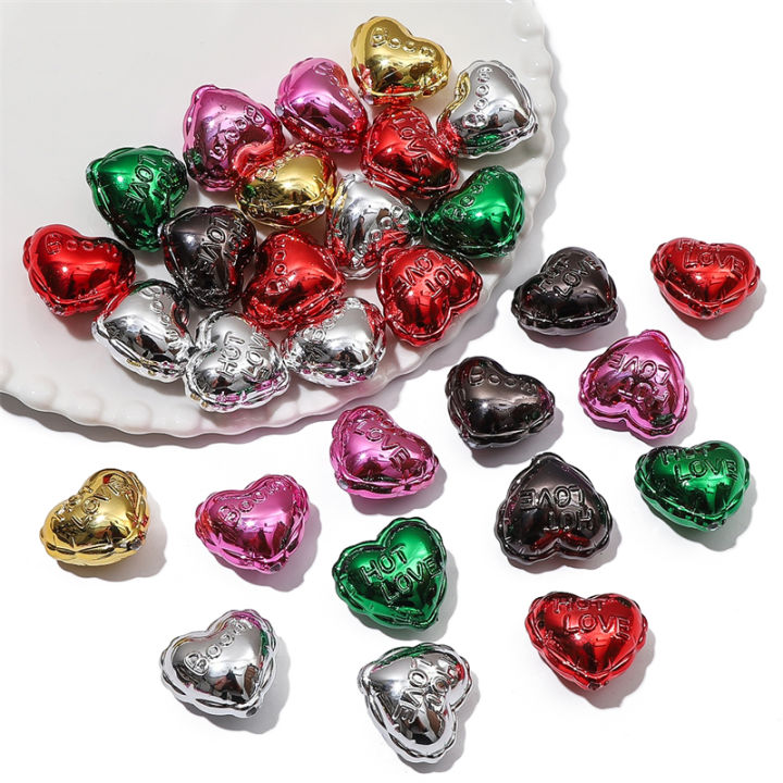 27X25มม. 2ชิ้น/ถุงอะคริลิคโลหะบอลลูนหัวใจลูกปัดสำหรับกำไล DIY พวงกุญแจ ...