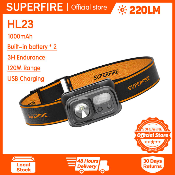 SUPERFIRE Flashlight HL23 Induction Headlight 350 lumens Head-mounted Light rechargeable LED ...