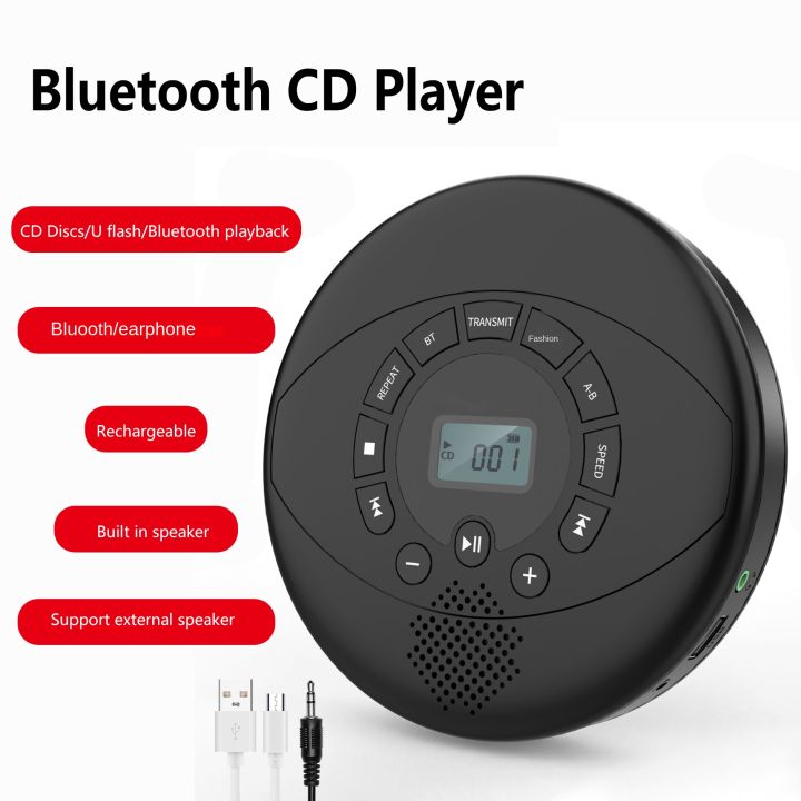 Portable Cd Player Bluetooth Cd Walkman Built In Speakers Rechargeable