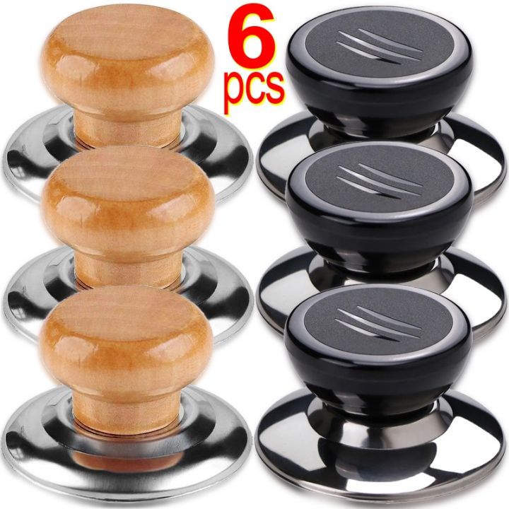 6Pcs Universal Pot Lib Knobs Caps Wooden Heat-Resistant Cooking Pan Lid ...