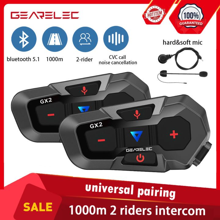 GEARELEC GX2 Motorcycle Helmet Bluetooth 5.1 Intercom System 2 Riders ...