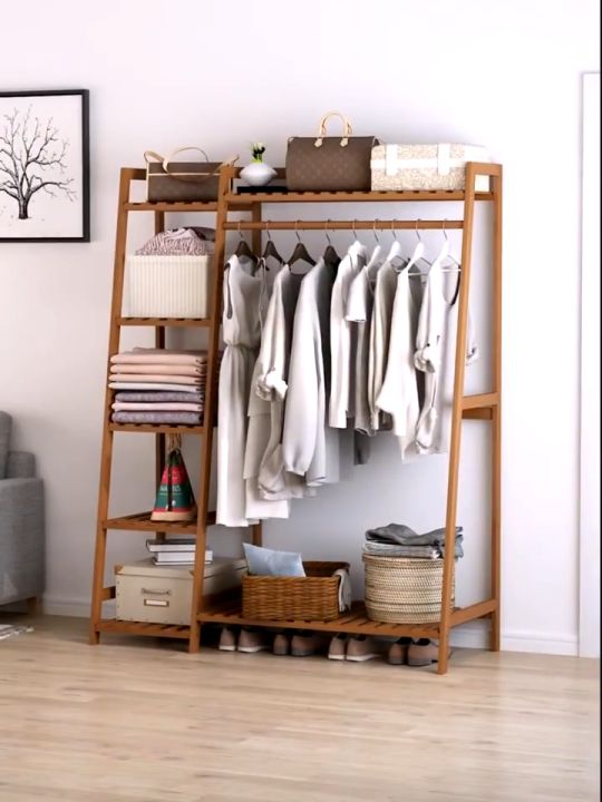 LACCOHUG Bamboo Open Wardrobe Wood/Brown 80/100/130/150/190CM Bedroom ...