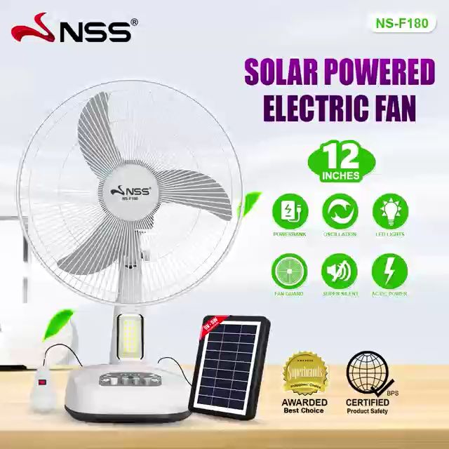 Nss 12inch electric fan with solar panel with free led light bulb solar ...