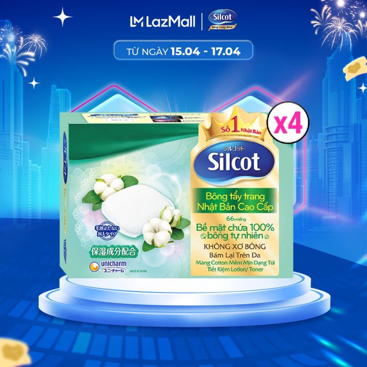 Bộ 4 hộp Bông trang điểm cao cấp Silcot Premium hộp 66 miếng | Lazada.vn